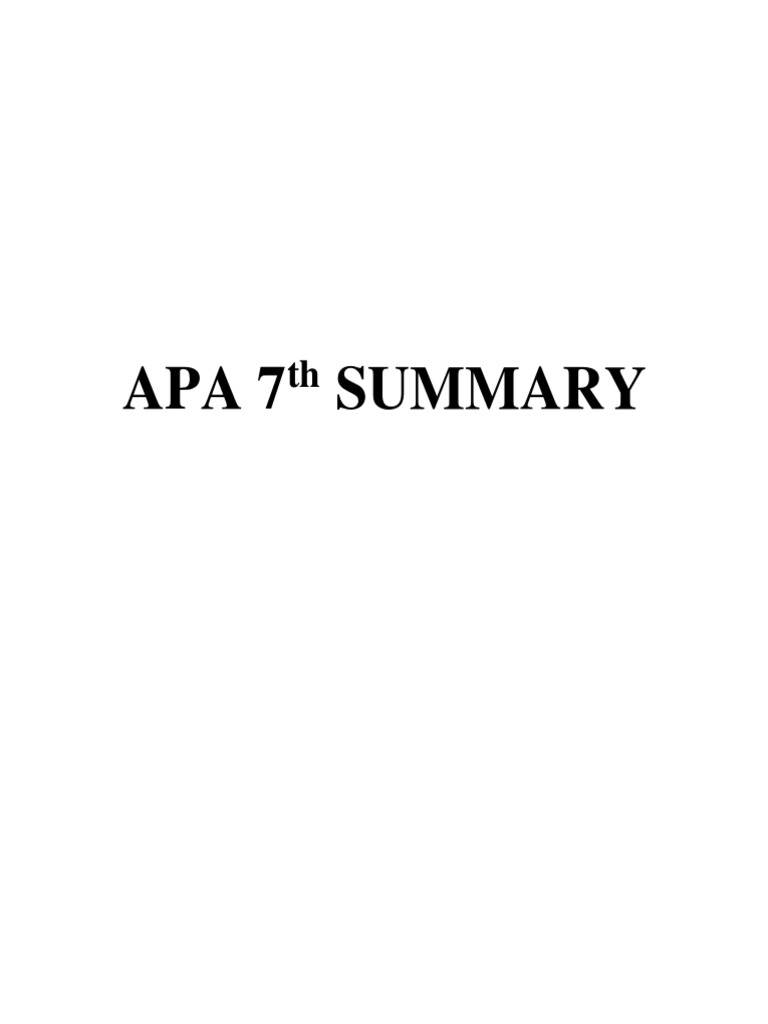 APA 7th Edition Summary | PDF | Citation | Paragraph