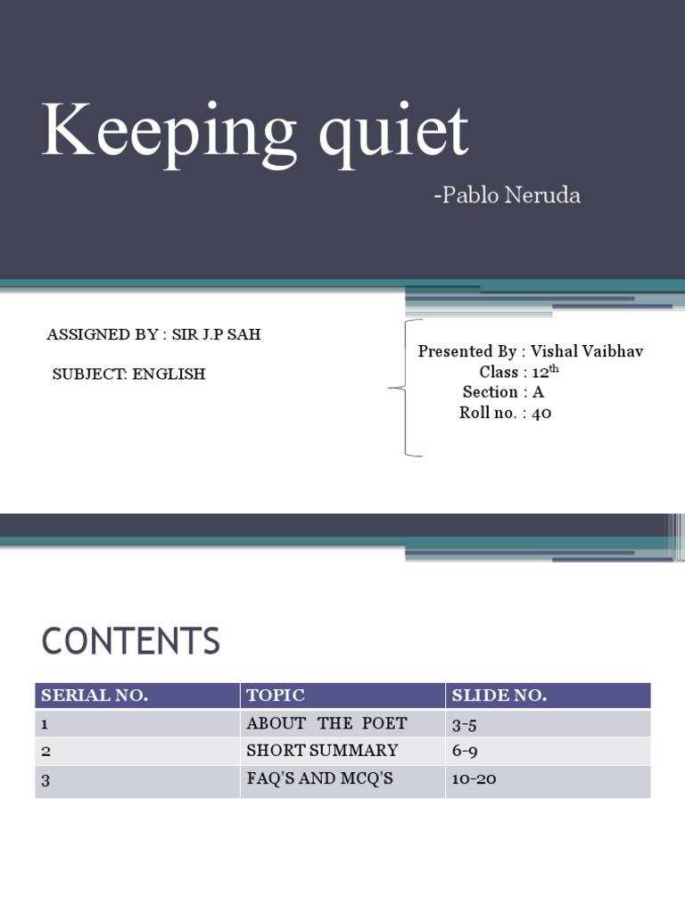 Keeping Quiet: - Pablo Neruda | PDF