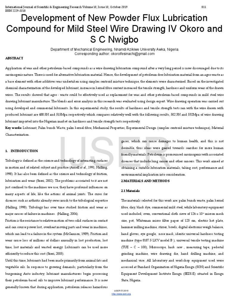 Development of New Powder Flux Lubrication Compound For Mild Steel Wire ...