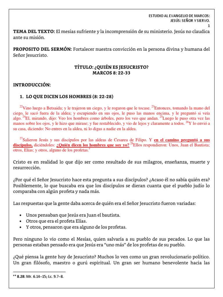 24 - Marcos 8. 22-33 Quien Es Jesucristo | PDF | Jesús | Pecado