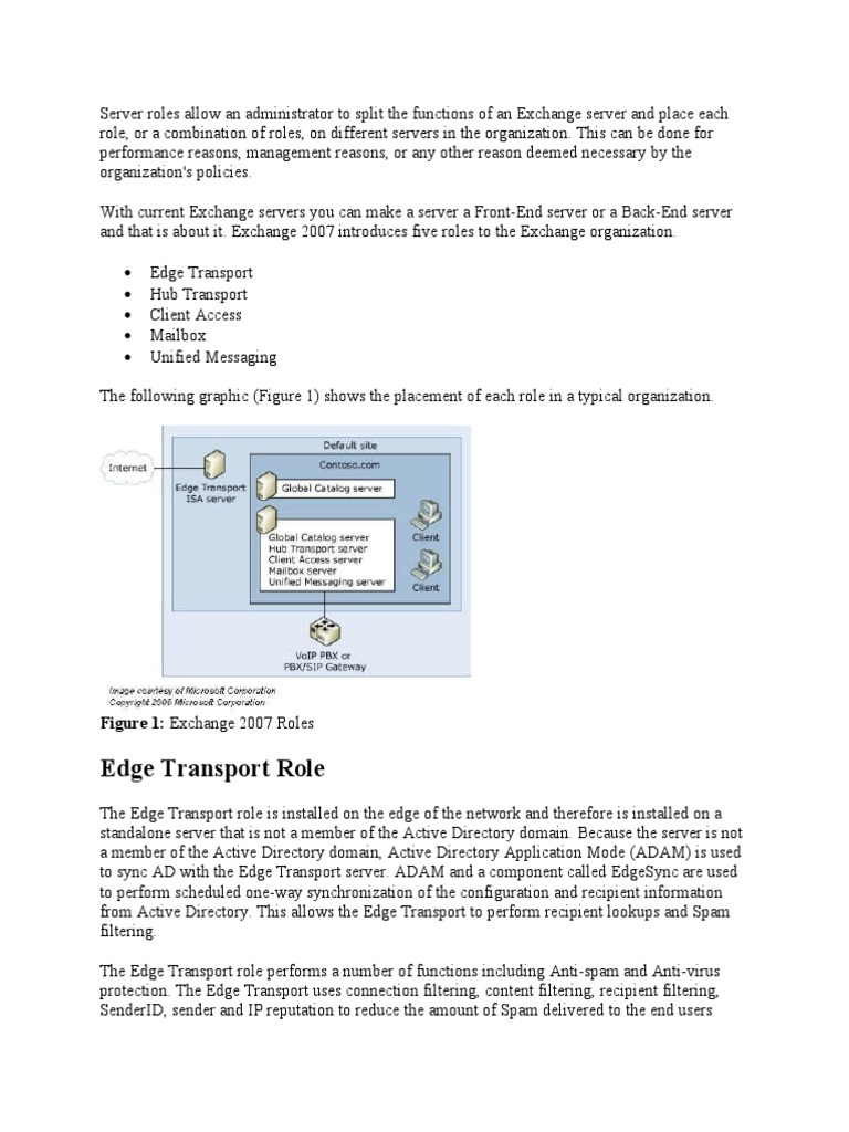 Edge Transport Role: Figure 1: Exchange 2007 Roles | PDF | Microsoft ...