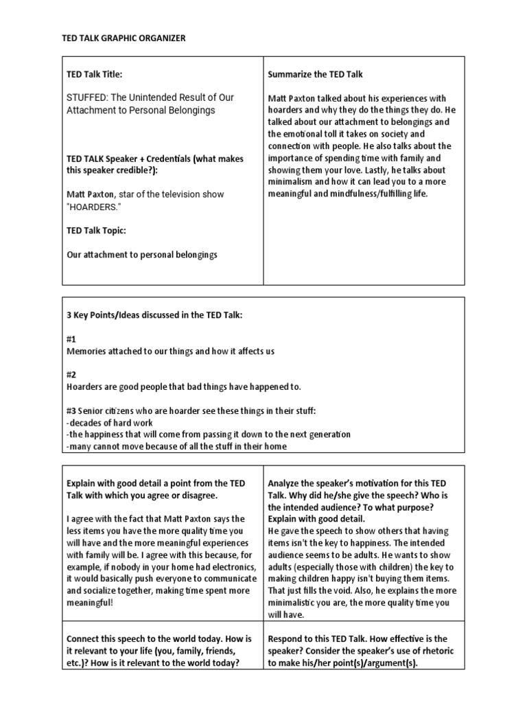 TED Talk Graphic Organizer | PDF | Human Nature | Communication