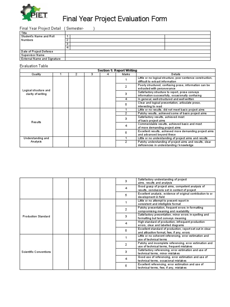 FYP Evaluation Form | PDF | Evaluation | Cognitive Science