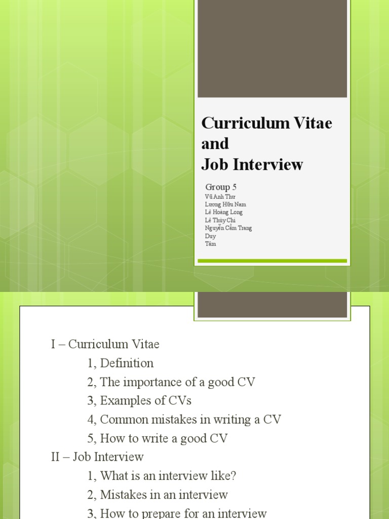 Curriculum Vitae and Job Interview: Group 5 | PDF | Interview | Job ...