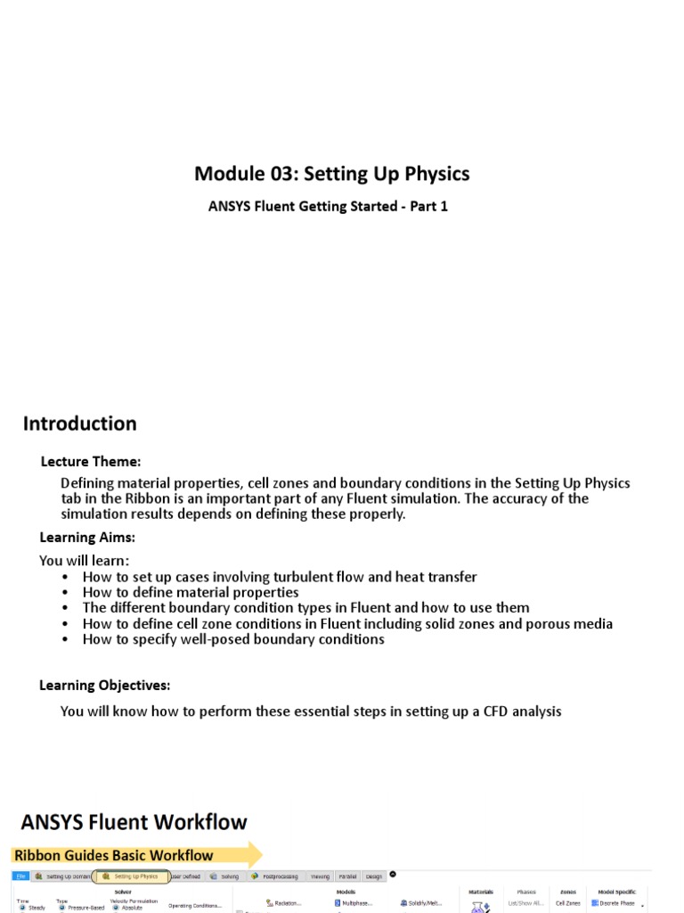 Module 03: Setting Up Physics: ANSYS Fluent Getting Started - Part 1 | PDF | Turbulence | Fluid ...