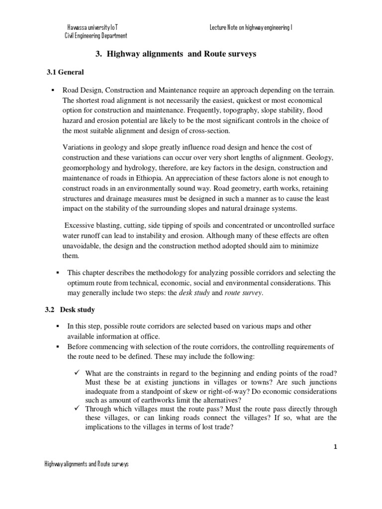 3 Highway Aignments and Route Selection | PDF | Topography | Road