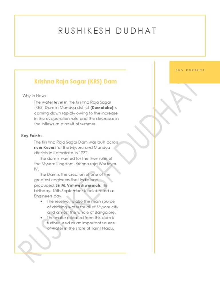 Rushikesh Dudhat: Krishna Raja Sagar (KRS) Dam | PDF