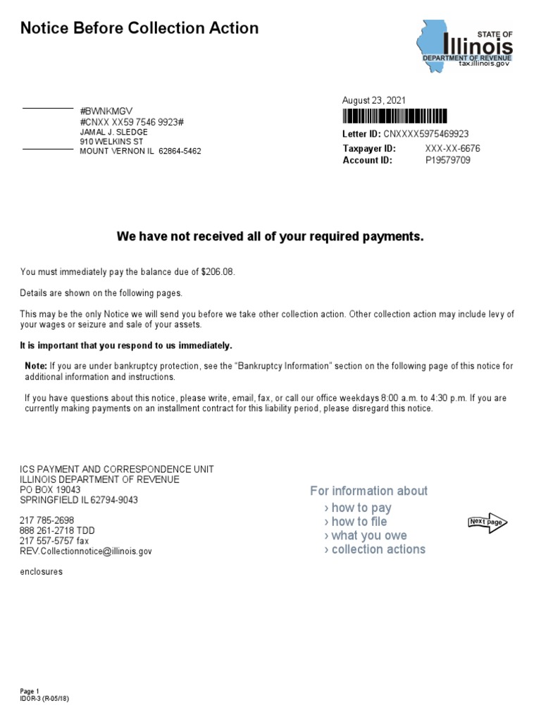 Notice Before Collection Action: We Have Not Received All of Your ...