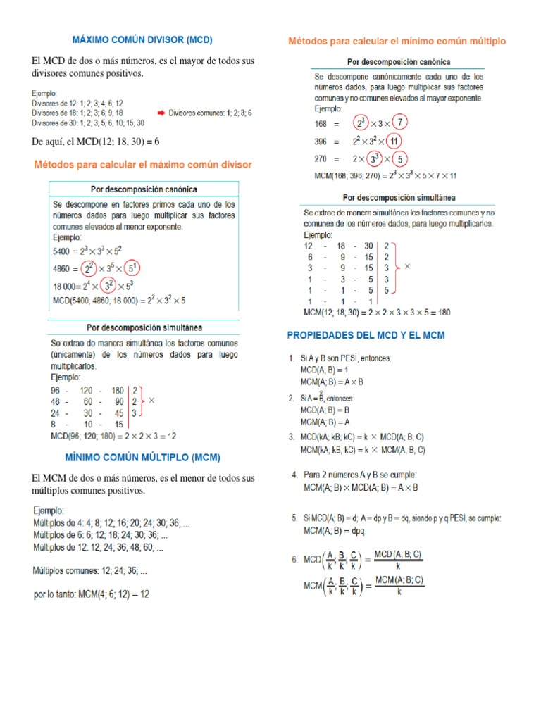 Máximo Común Divisor y Minimo Comun Multiplo | PDF | Teoría de los ...