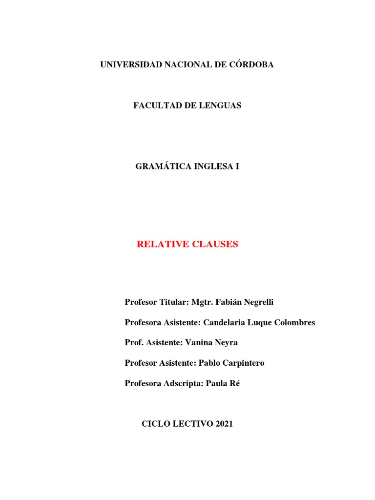 Unit 5 - Relative Clauses Theoretical Framework. | PDF | Pronoun | Clause