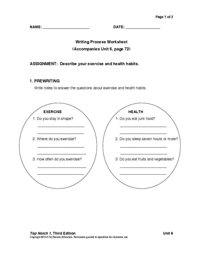 Writing Process Worksheet (Accompanies Unit 6, Page 72) : NAME: - DATE ...
