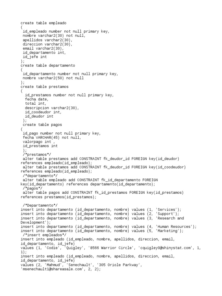 Script Departamentos | Descargar gratis PDF | Bases de datos | Diseño ...