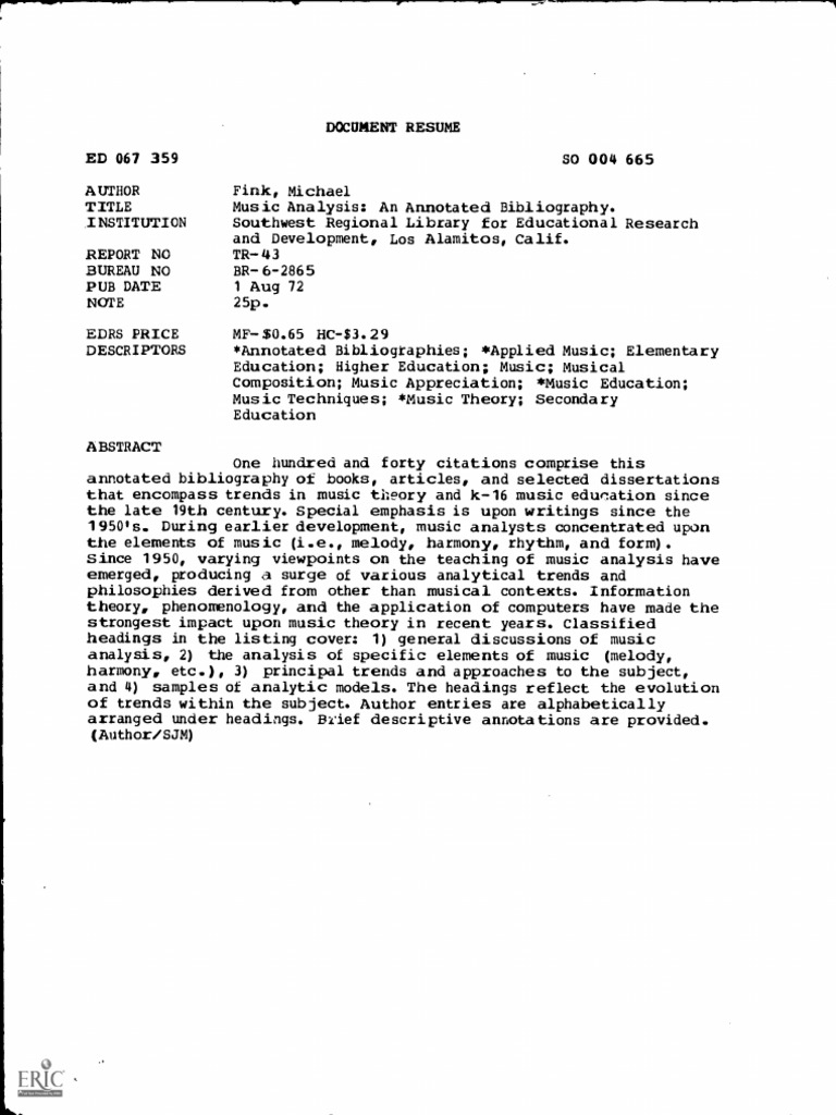 Music Analysis - An Annotated Bibliography | PDF | Music Theory ...