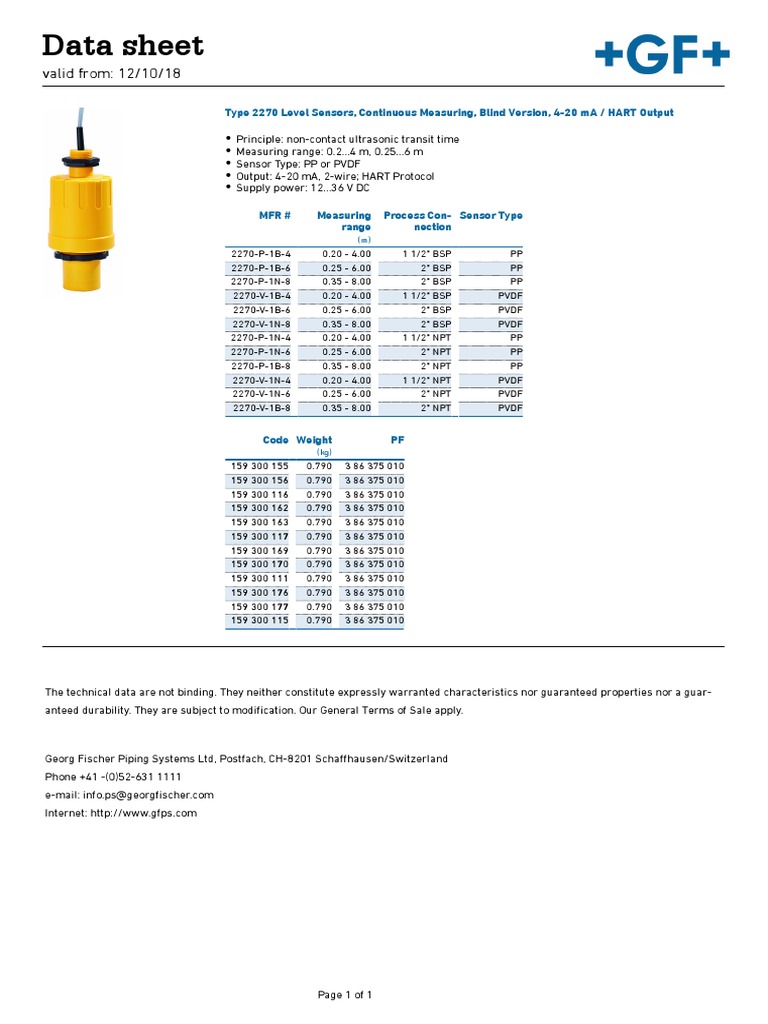 Ultrasonic Level Sensors Data Sheet | PDF | Electrical Engineering ...