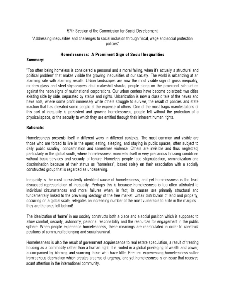 Homelessness A Prominent Sign of Social Inequalities On 11 February 2 ...