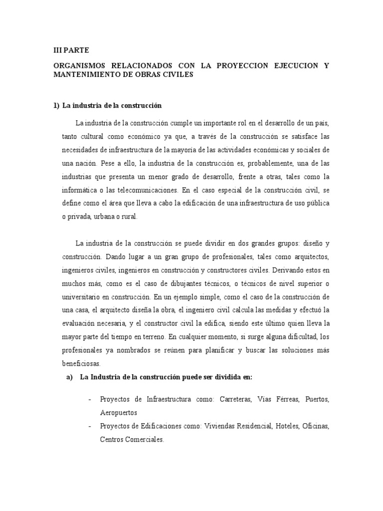 Organismos relacionados con la Proyeccion, Ejecución y Mantenimiento de ...