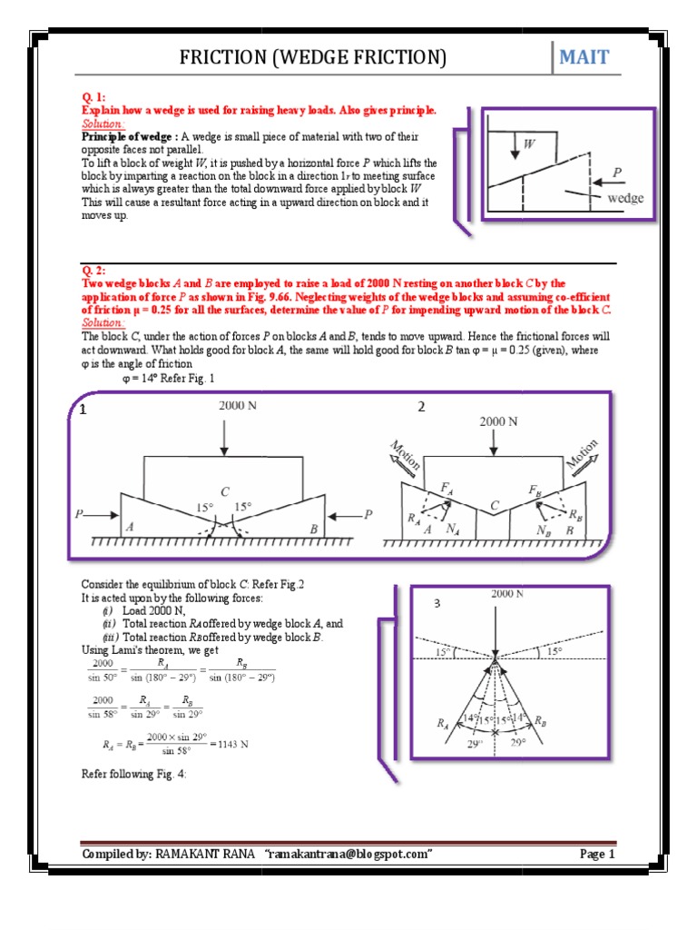 4 Friction (Wedge Friction) | PDF | Friction | Force