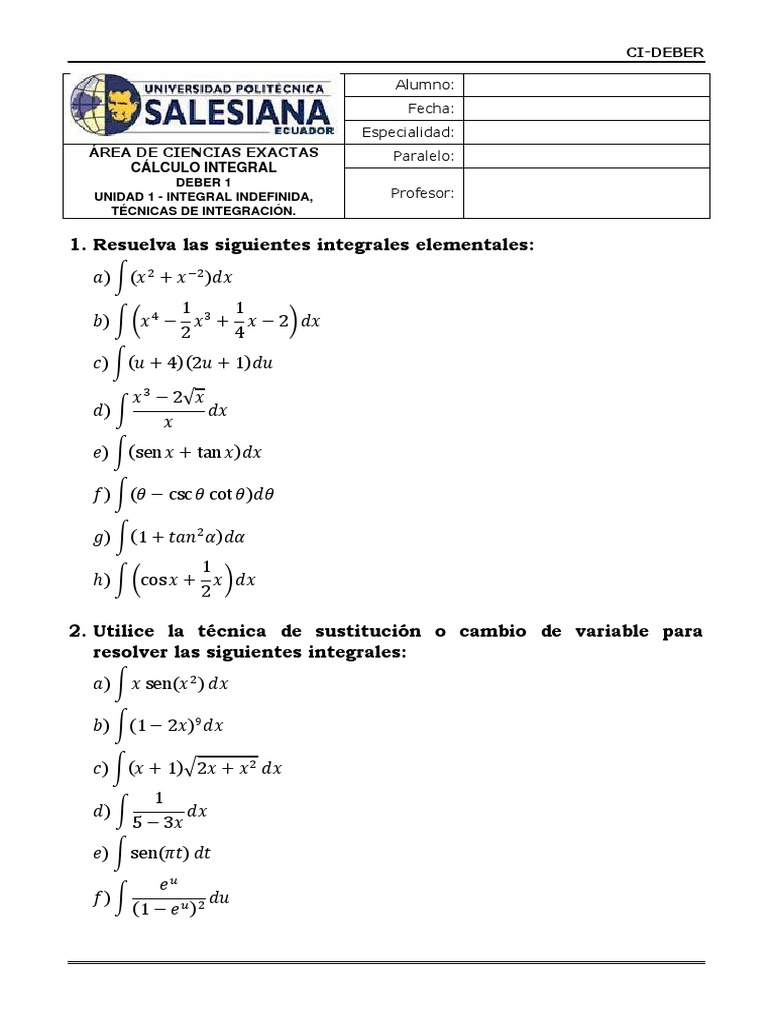 Resolución de integrales elementales, por sustitución y por partes | PDF