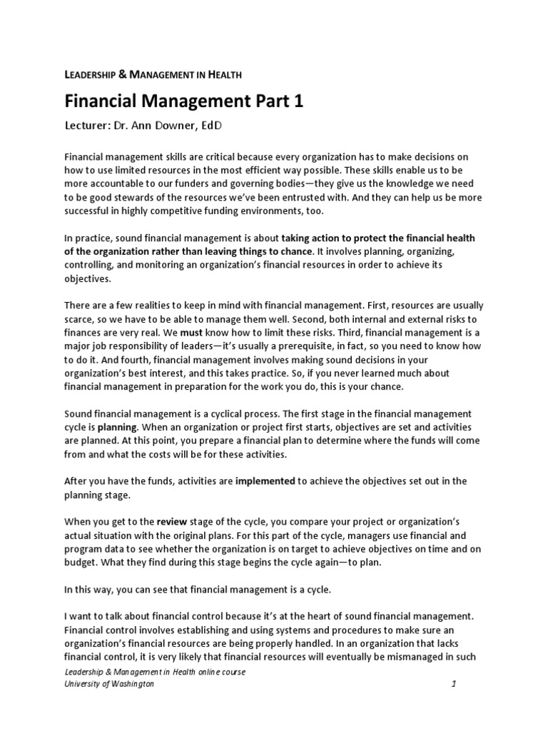 Financial Management Part 1: Lecturer: Dr. Ann Downer, Edd | PDF ...