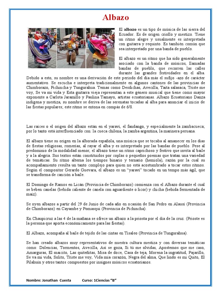 Origen y características del albazo ecuatoriano | PDF | Teoría musical ...