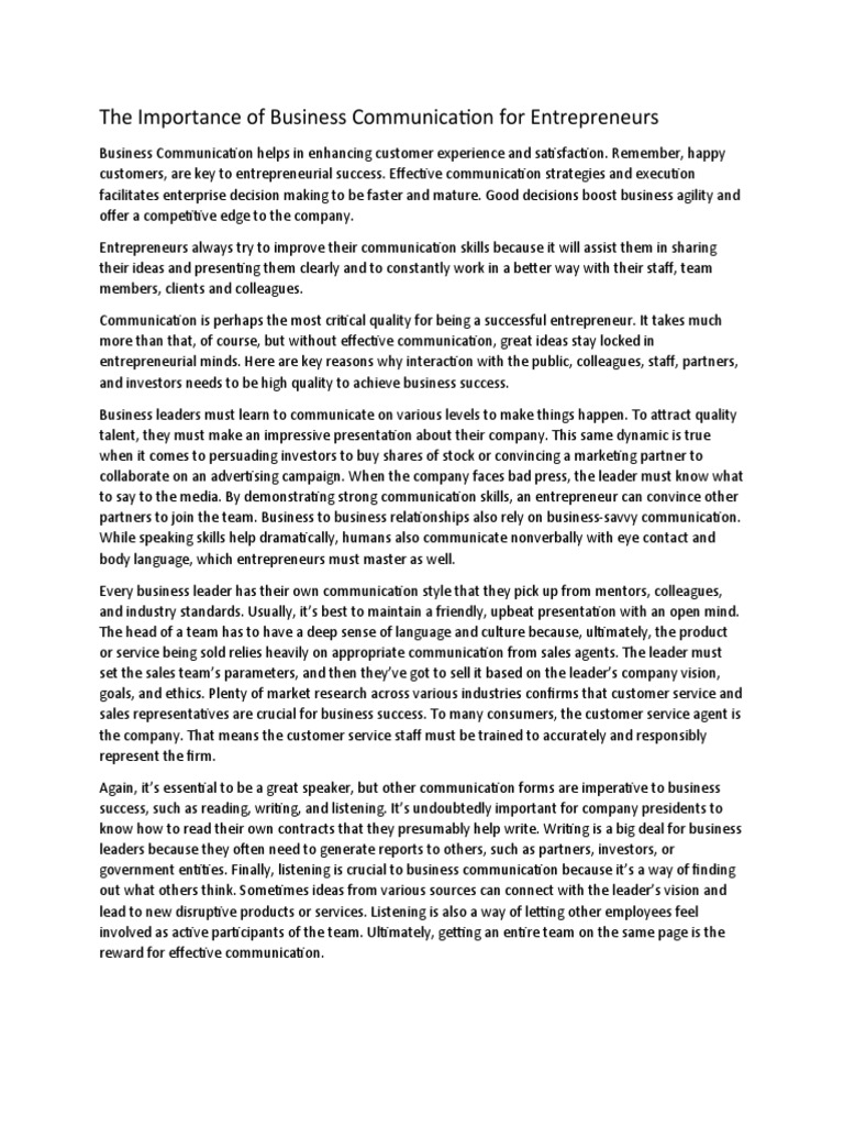 Business Communication for Entrepreneurs | PDF | Entrepreneurship ...