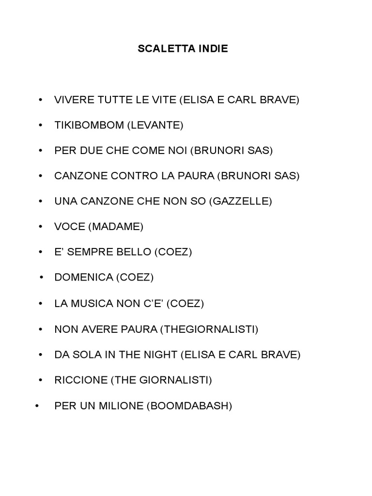 Scaletta Indie | PDF