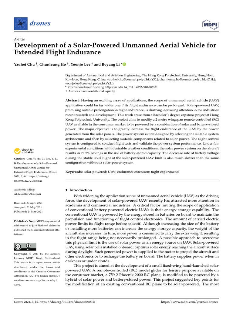 Drones: Development of A Solar-Powered Unmanned Aerial Vehicle For ...
