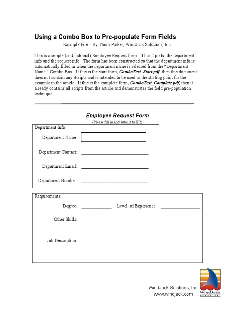 Using A Combo Box To Pre-Populate Form Fields | PDF