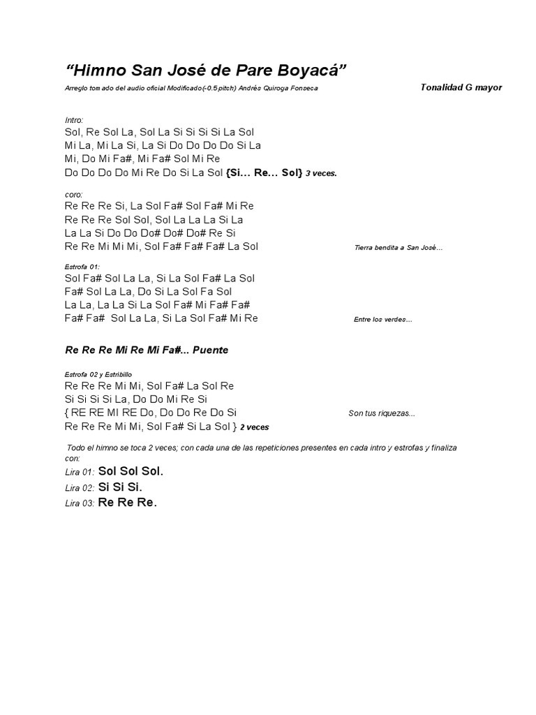 Himno San José de Pare Boyacá | PDF
