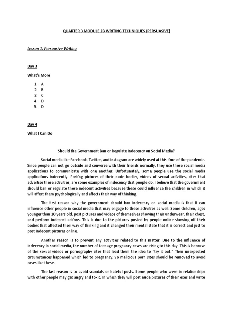 Quarter 3 Module 2B Writing Techniques (Persuasive) | Download Free PDF ...