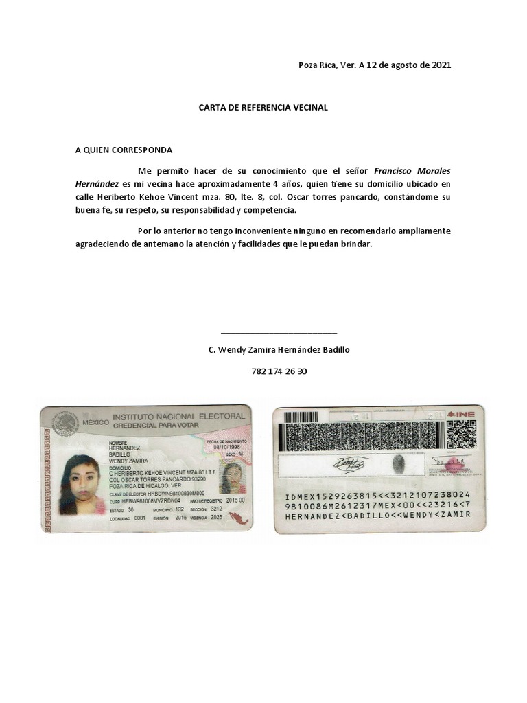Carta de Referencia Vecinal | PDF