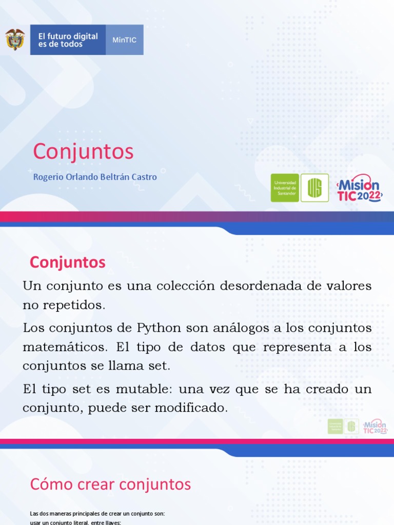 05 Conjuntos | Descargar gratis PDF | Python (lenguaje de programación) | Conjunto (Matemáticas)
