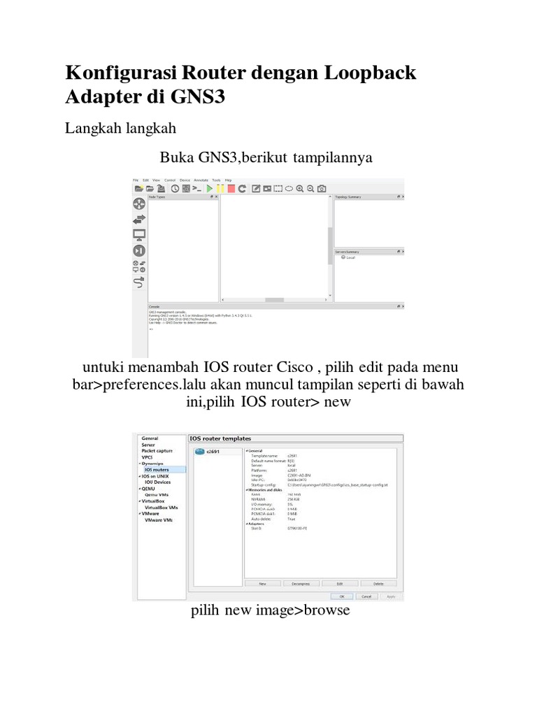 Konfigurasi Router Dengan Loopback Adapter Di GNS3 Praktikum 3 | PDF