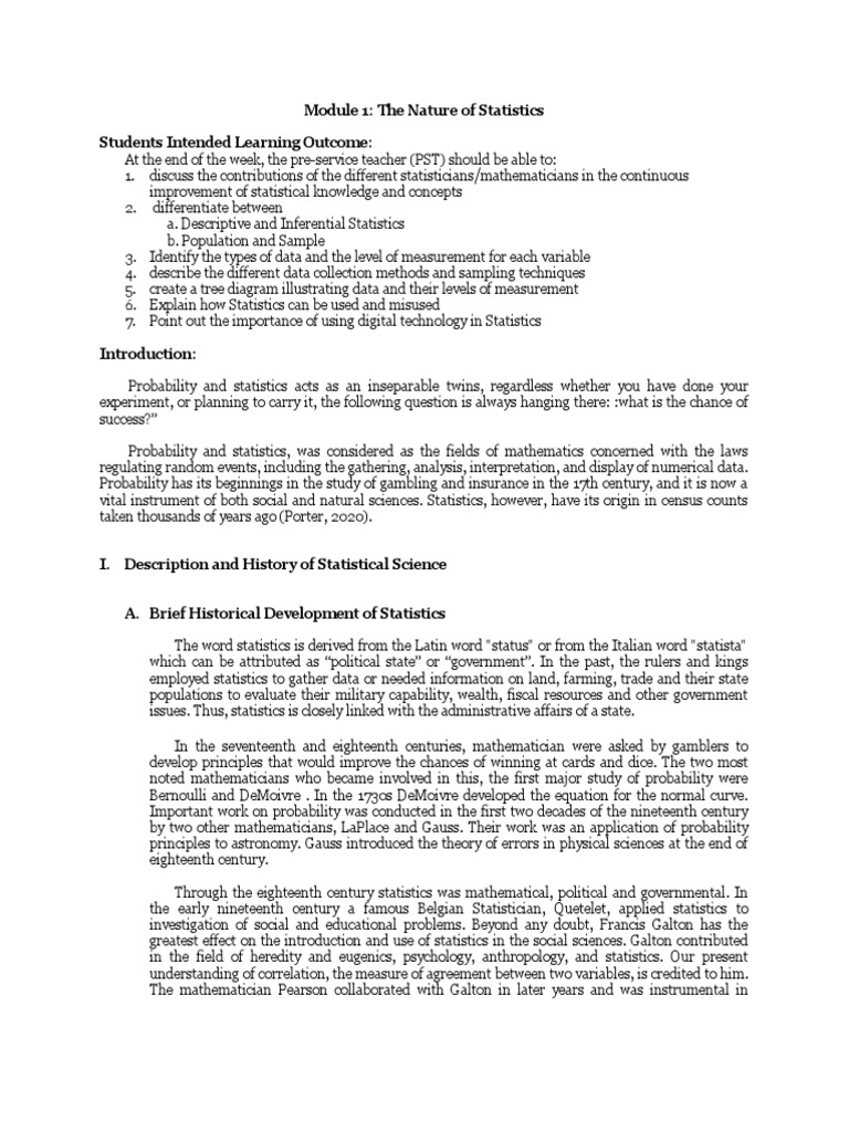 Module 1 - The Nature of Statistics | PDF | Statistics | Sampling ...
