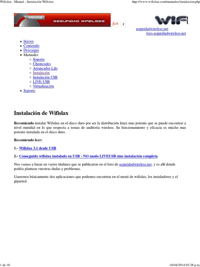 Wifislax - Manual - Instalación Wifislax | PDF | Memoria USB | Datos de computadora