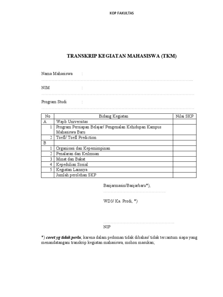 Draft Transkrip Kegiatan Mahasiswa | PDF