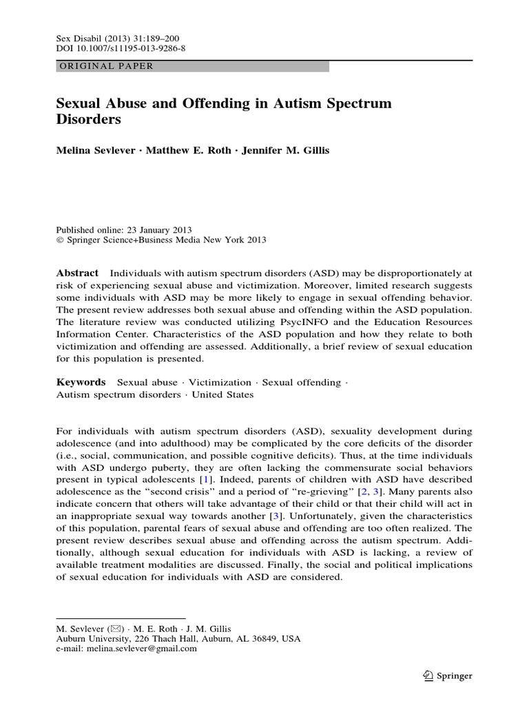 Sexual Abuse and Offending in Autism Spectrum Disorders | PDF | Autism ...