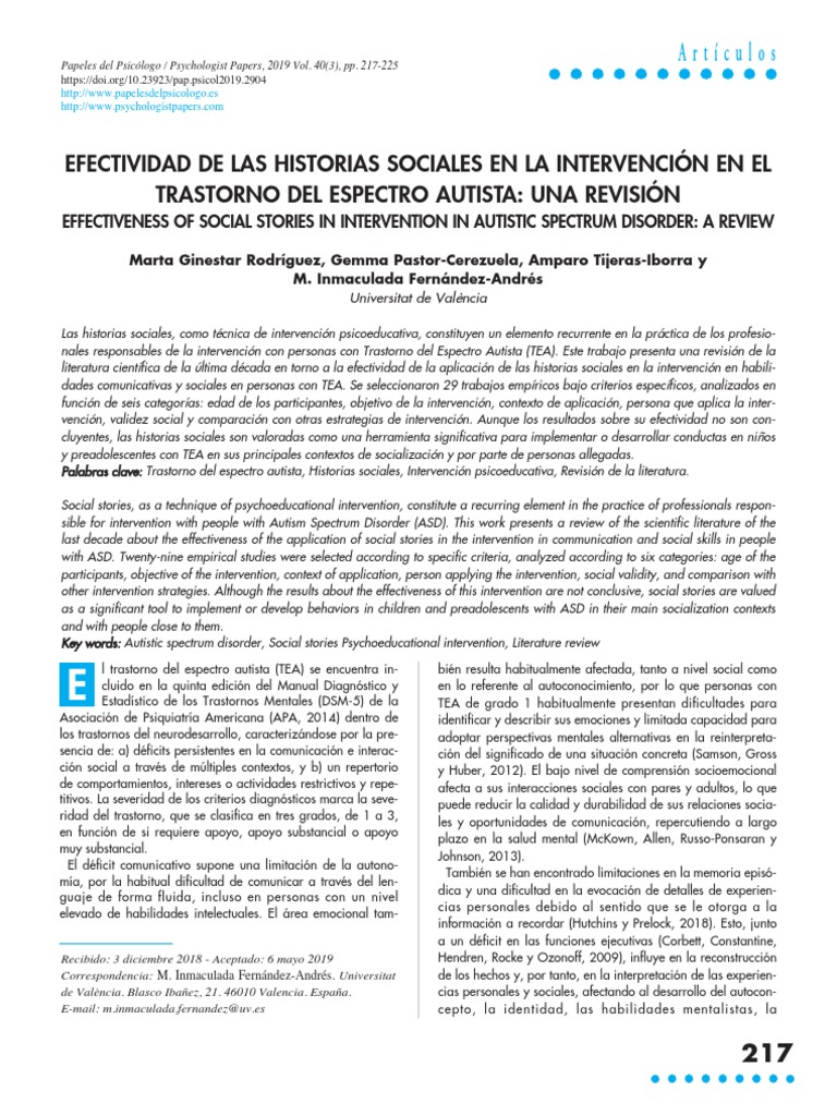 Efectividad de Las Historias Sociales en La Intervencion en El TEA ...