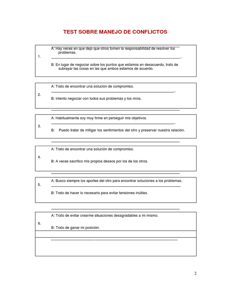 Test de Manejo de Conflictos | PDF | Crecimiento personal y profesional