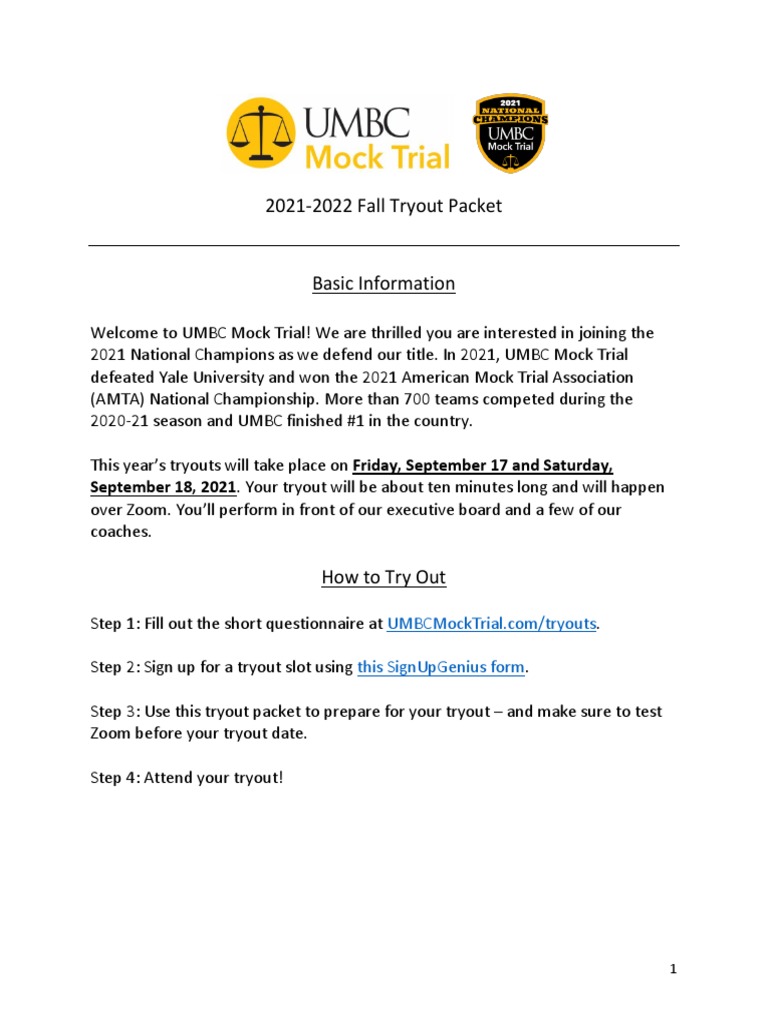 2021 Fall Tryout Packet Final | PDF | Detective | Witness