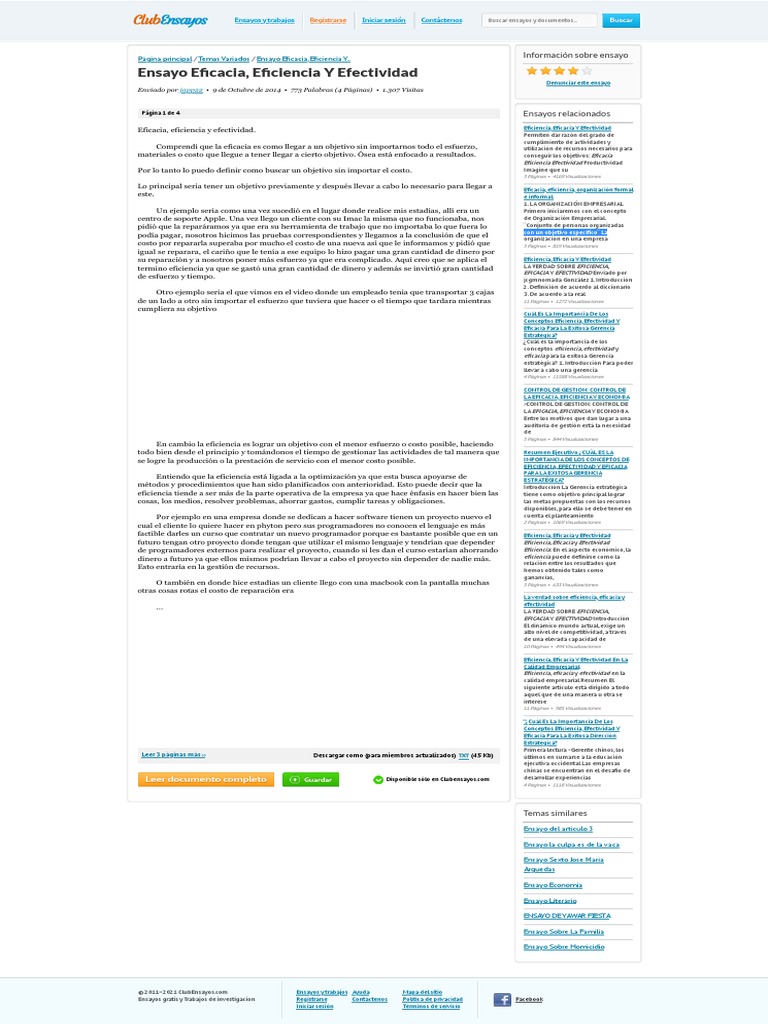 Ensayo Eficacia, Eficiencia Y Efectividad - Documentos de Investigación ...