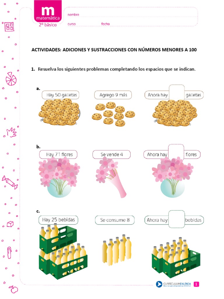 Adiciones y Sustracciones Con Números Menores de 100 2 | PDF