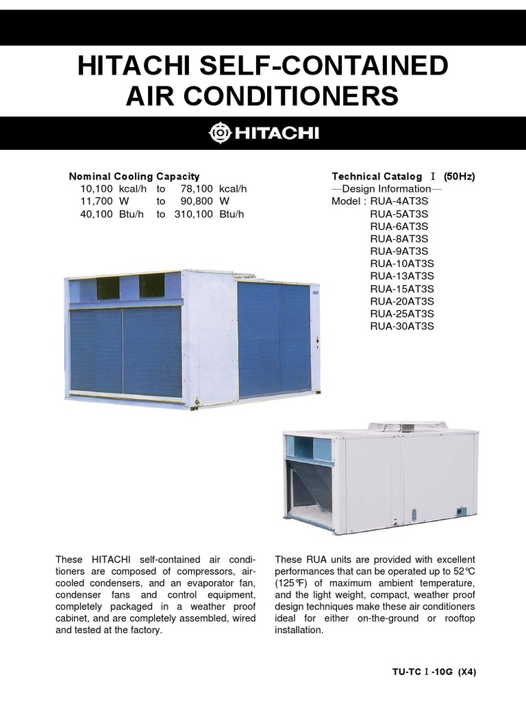 Hitachi Self-Contained Air Conditioners: Nominal Cooling Capacity ...