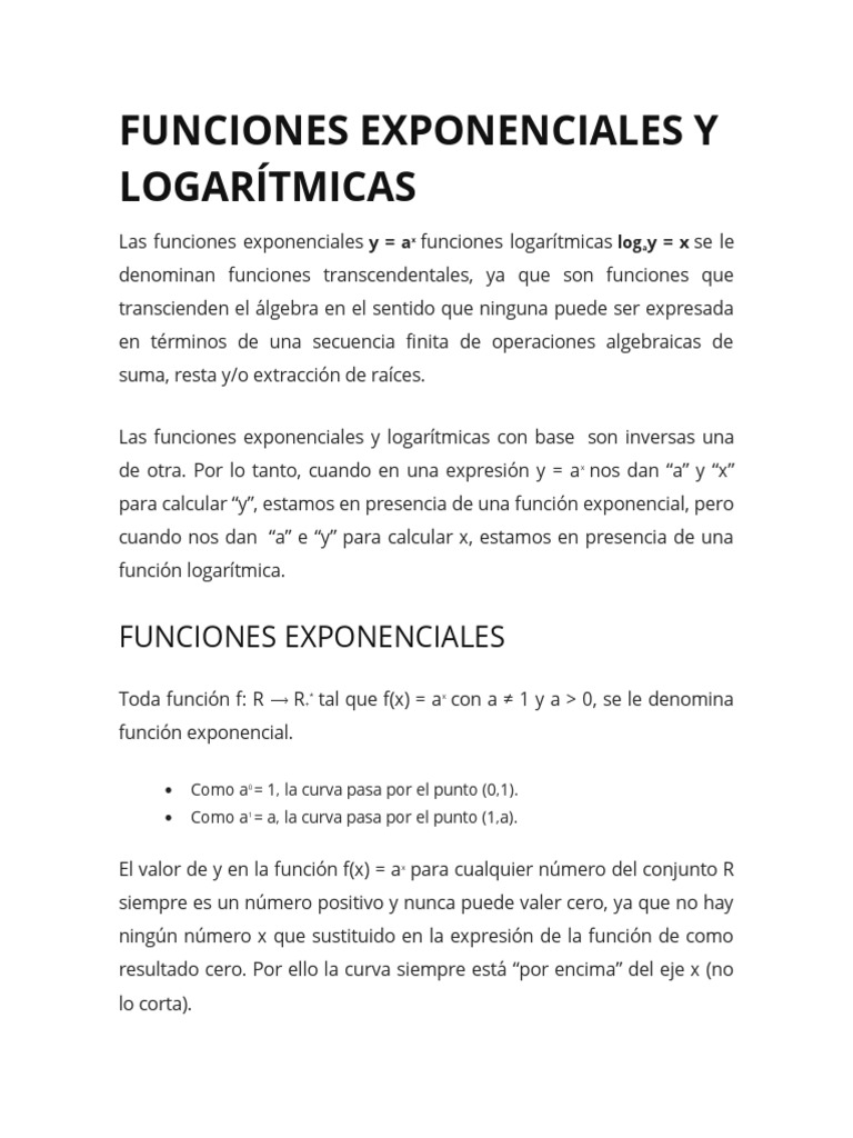 Funciones Exponenciales y Logarítmicas | PDF | Logaritmo | Funcion exponencial