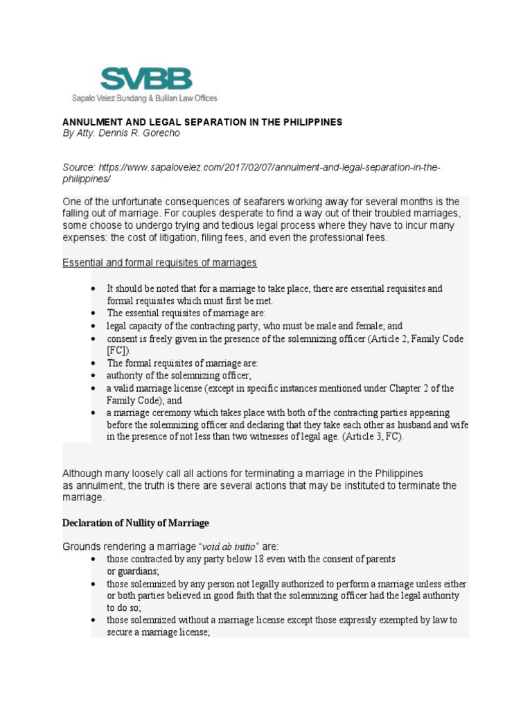 Annulment and Legal Separation in The Philippines | PDF | Annulment ...