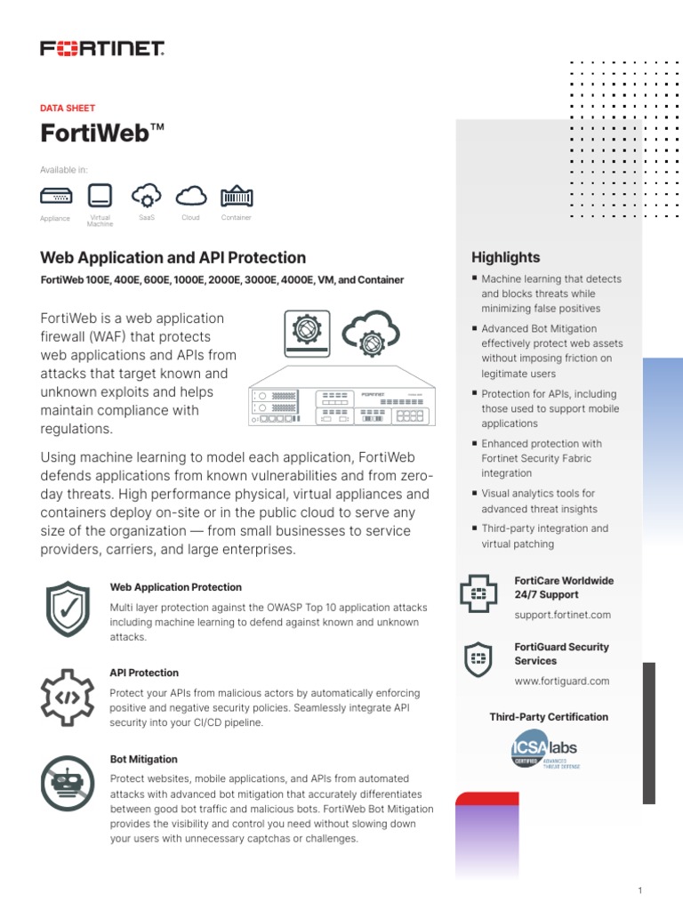 Fortiweb ™: Web Application and Api Protection | PDF | Proxy Server | Cloud Computing