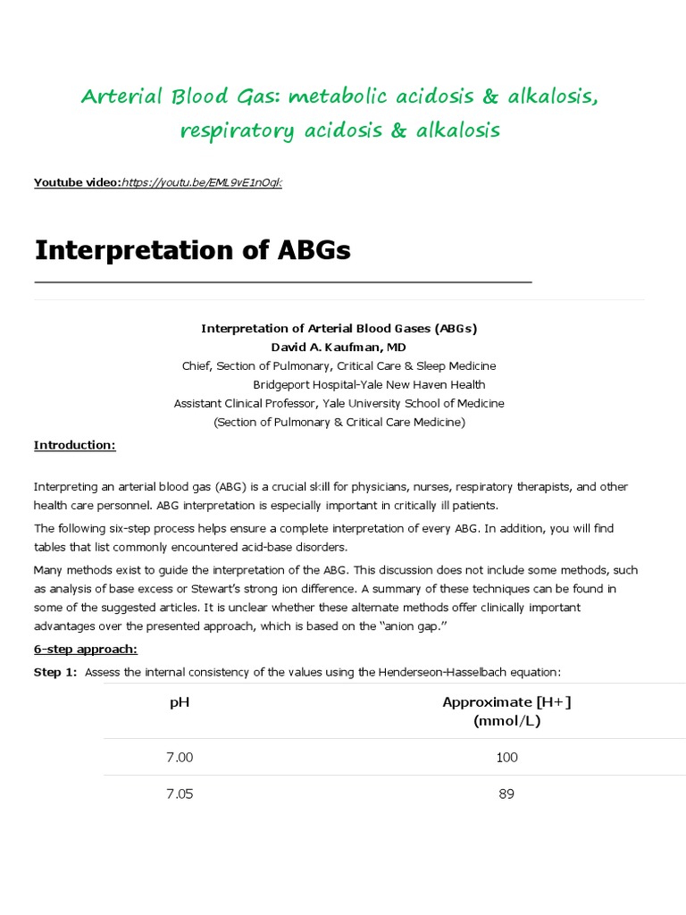 Interpretation of Abgs: Arterial Blood Gas: Metabolic Acidosis ...