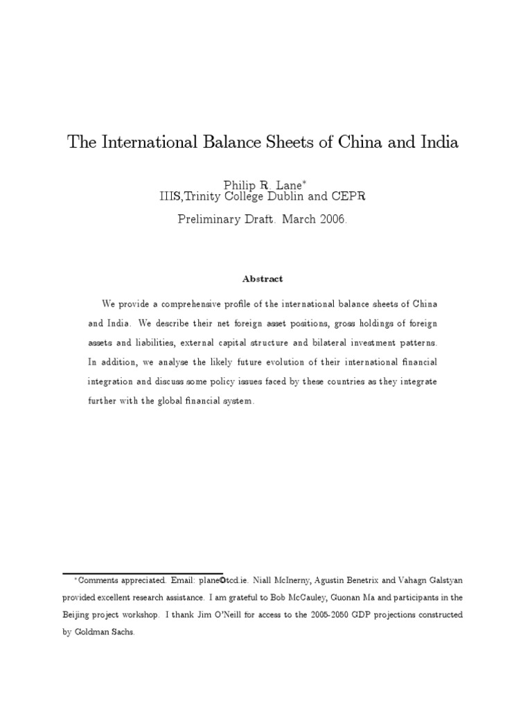 INternational Balance Sheets of CHina and INdia | PDF | Foreign Direct ...