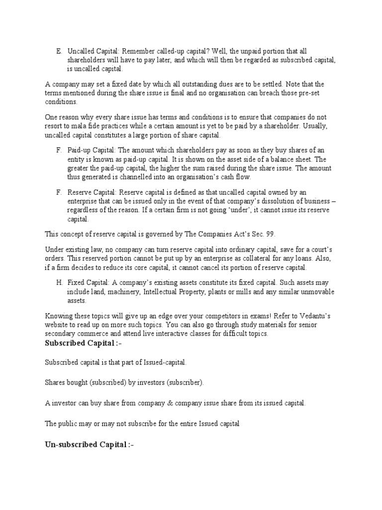 Uncalled Capital | PDF | Capital (Economics) | Investor