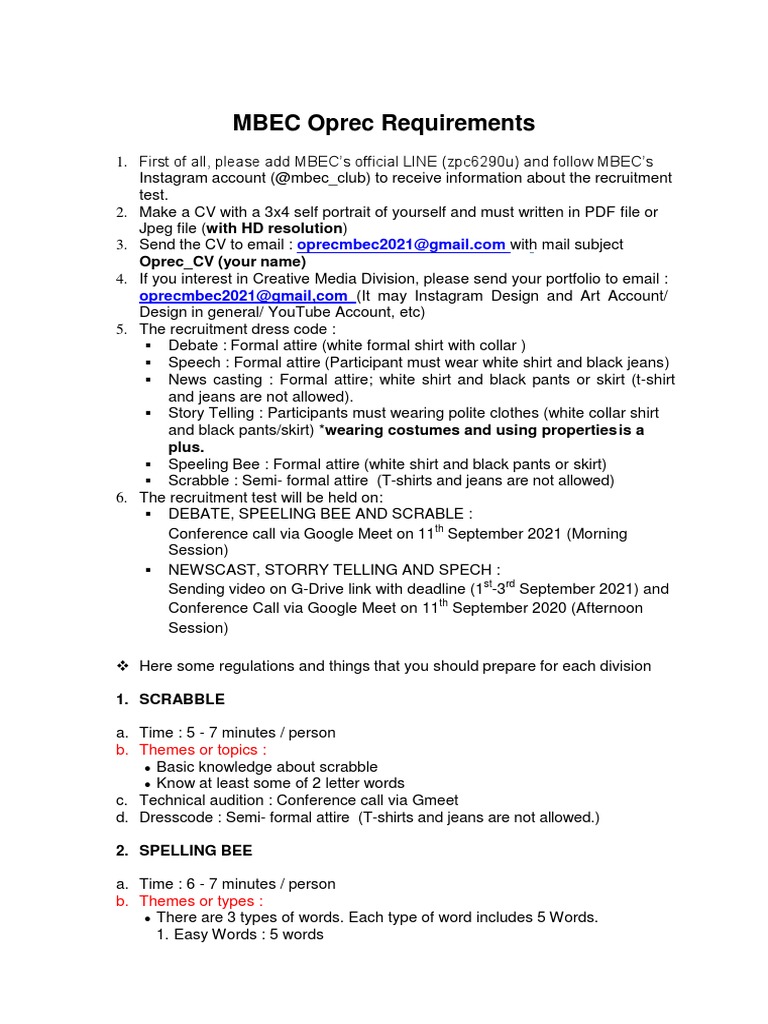 Mbec Oprec Requirement 2021 - Guideline Book | PDF | News